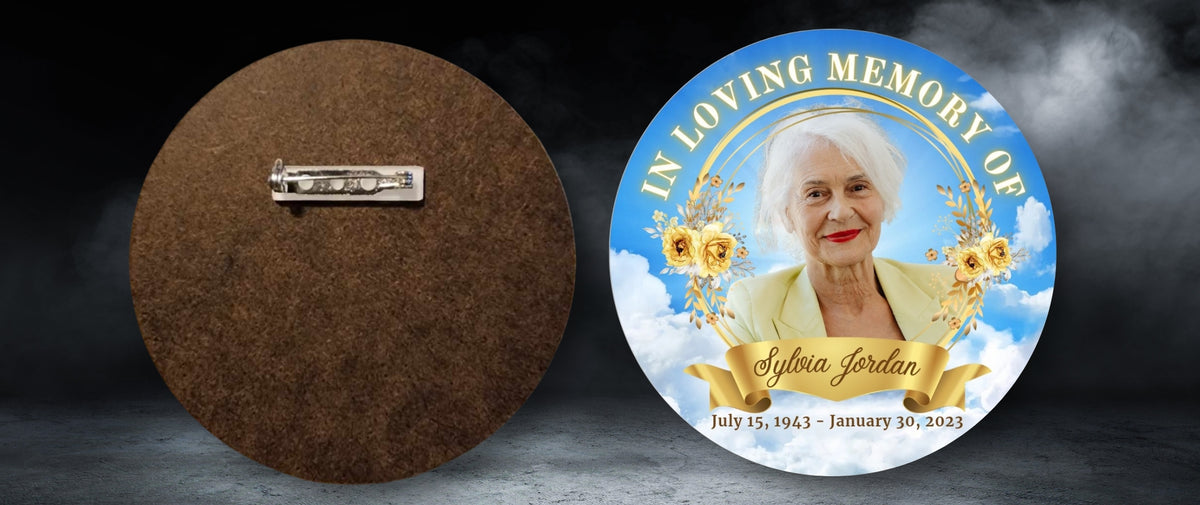 Memorial RIP Button Pins 3.5 inch round – Iridescence Design