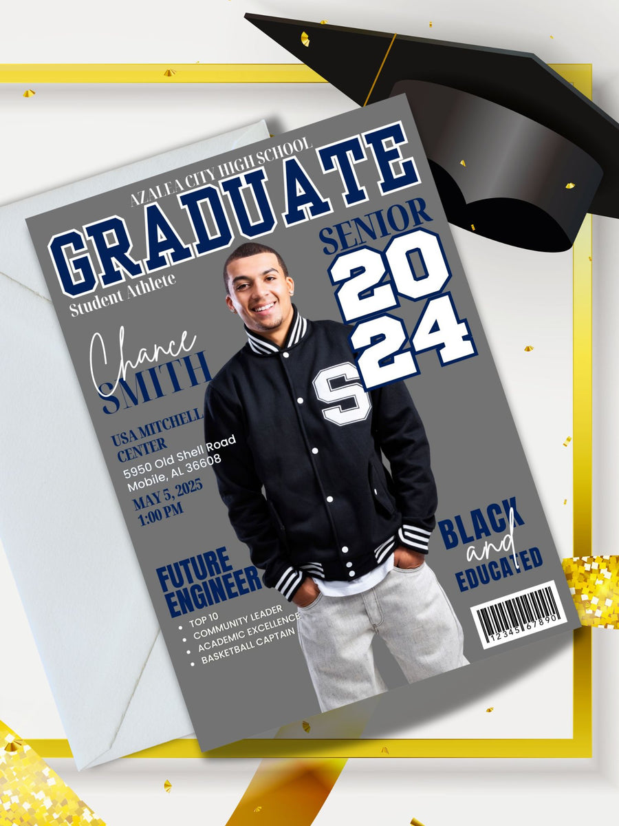 Magazine Cover Graduation Invitation with Photo Sports Edition ...